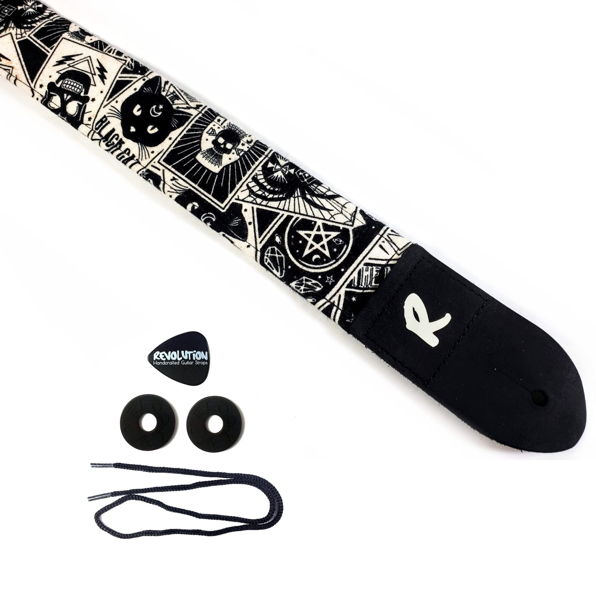 Pentagram Guitar Strap, Supernatural Genuine Leather Ends, Includes 2 Strap Locks & 1 Pick. Adjustable, Pick Pocket, For Bass, Electric & Acoustic Guitars Gift for Guitar Players Men, Women & Kids