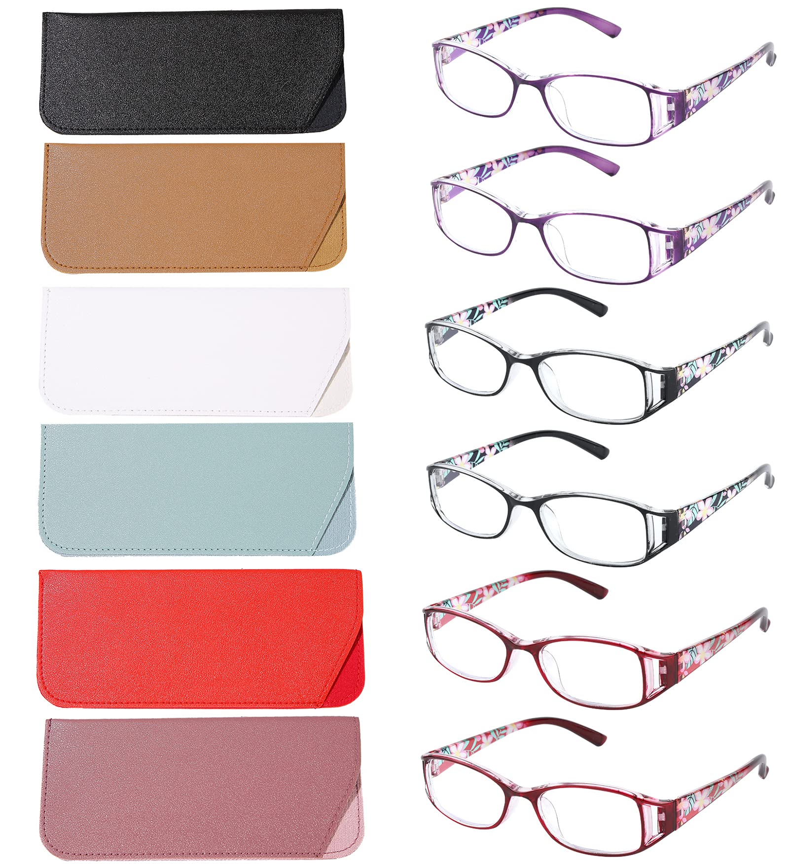 WALMXX 6 pairs Reading Glasses, Women Fashion and elegant anti-blue light HD resin old Reading Glasses (2 red 2 black 2 purple, 2.5, multiplier_x)
