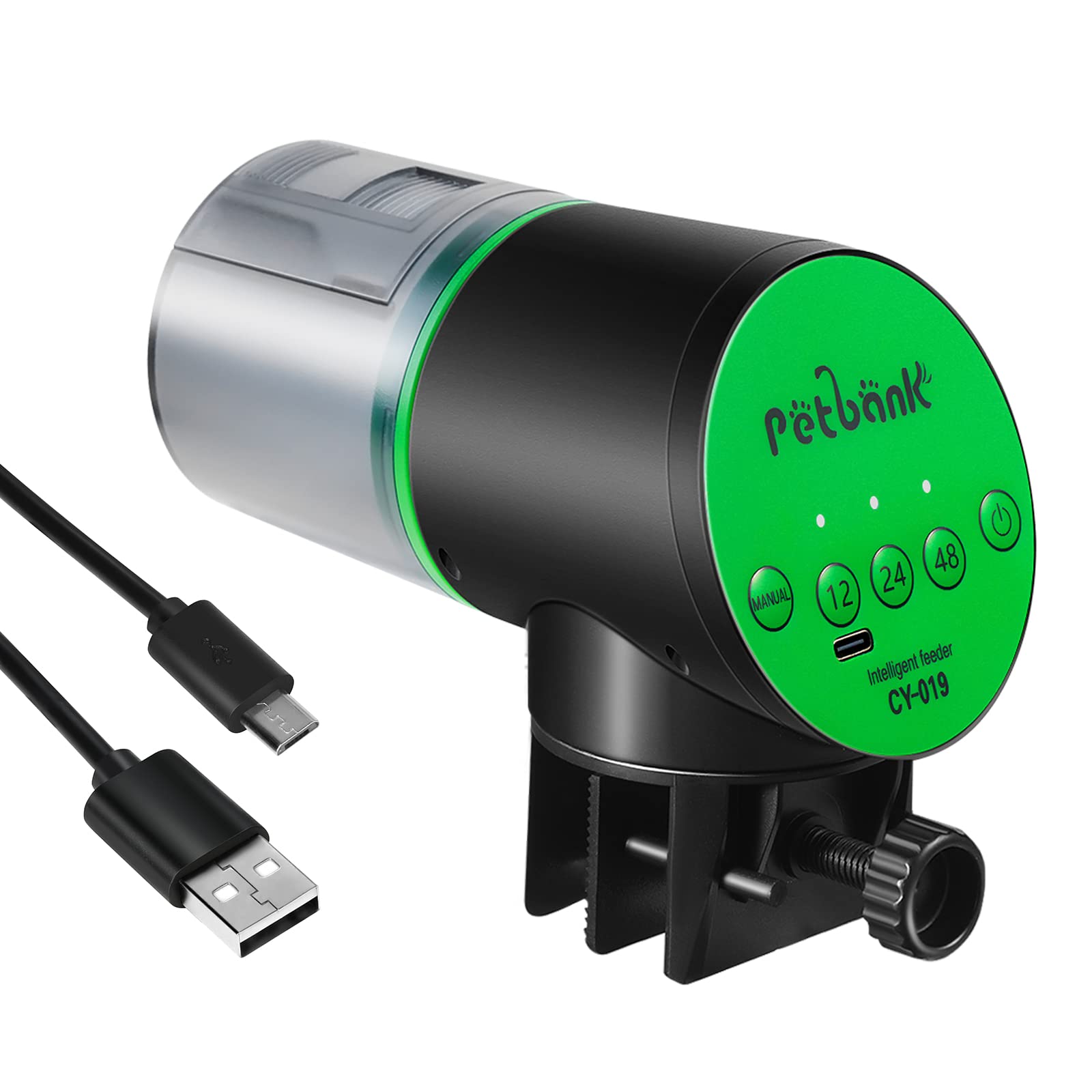 Petbank Automatic Fish Feeder for Aquarium - Auto Fish Food Dispenser Rechargeable for Small Large Tank with USB Charger Cable，12/24/48H Interval Esay Set Up (Green, CY-019)
