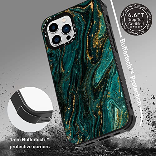 MOSNOVO Case for iPhone 13 Pro Max, [Compatible with Magsafe] [Buffertech 6.6ft Military-Grade Drop Protection] [Anti Peel Off Tech] Clear Phone Case Design - Jade Marble (Real Glitter)