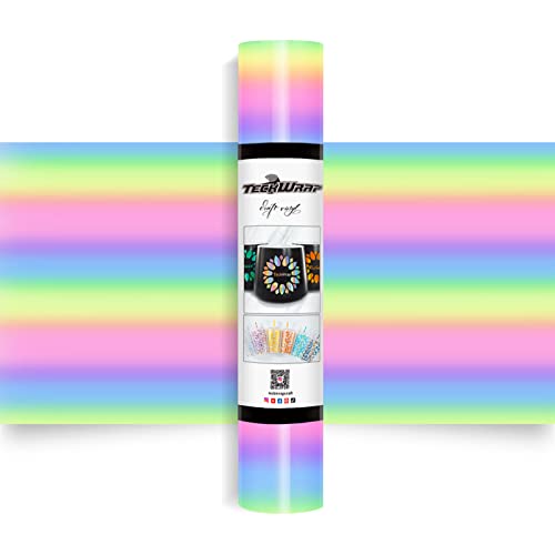 TECKWRAP Holographic Vinyl Glossy Candy Color Adhesive Vinyl for Craft Cutter 12" x 5ft, Pastel Rainbow