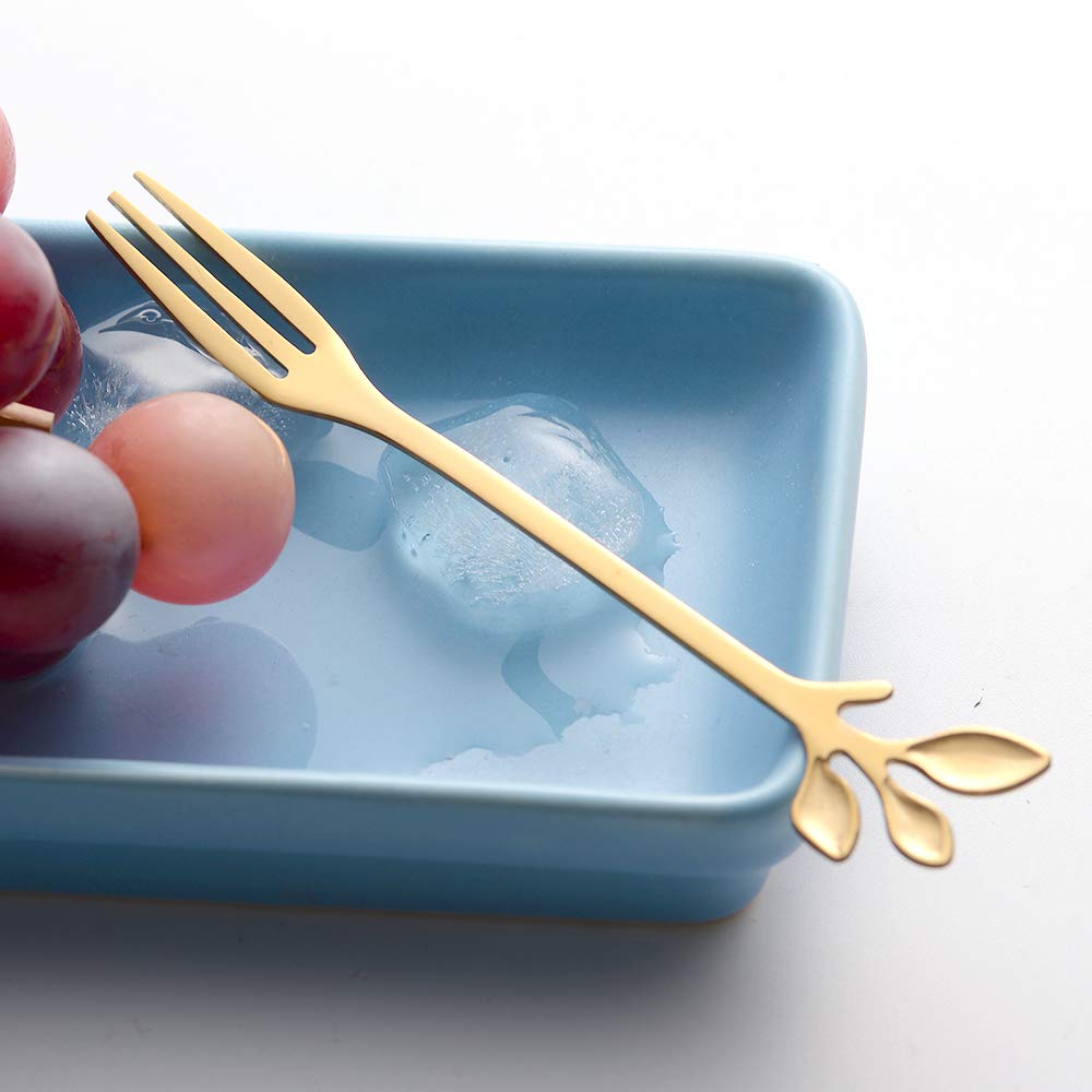 AnSaw Gold Small Swan Base Holder With Gold 20Pcs 4.7Inch leaf Handle Fruit Forks Set