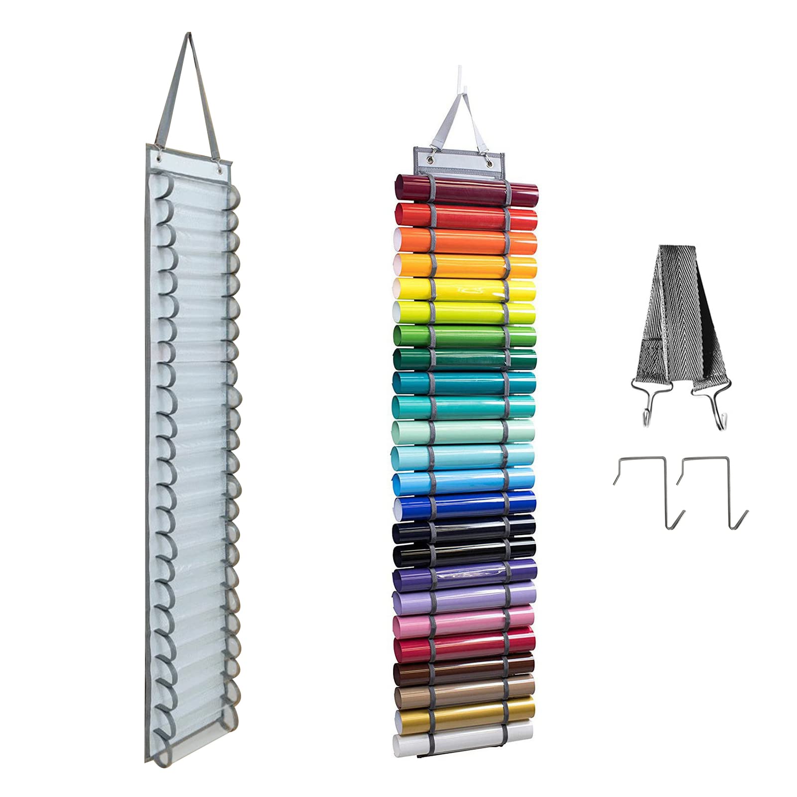 Vinyl Roll Holder with 24 Compartments - Wall Mounted Hanging Organizer for Door or Wall