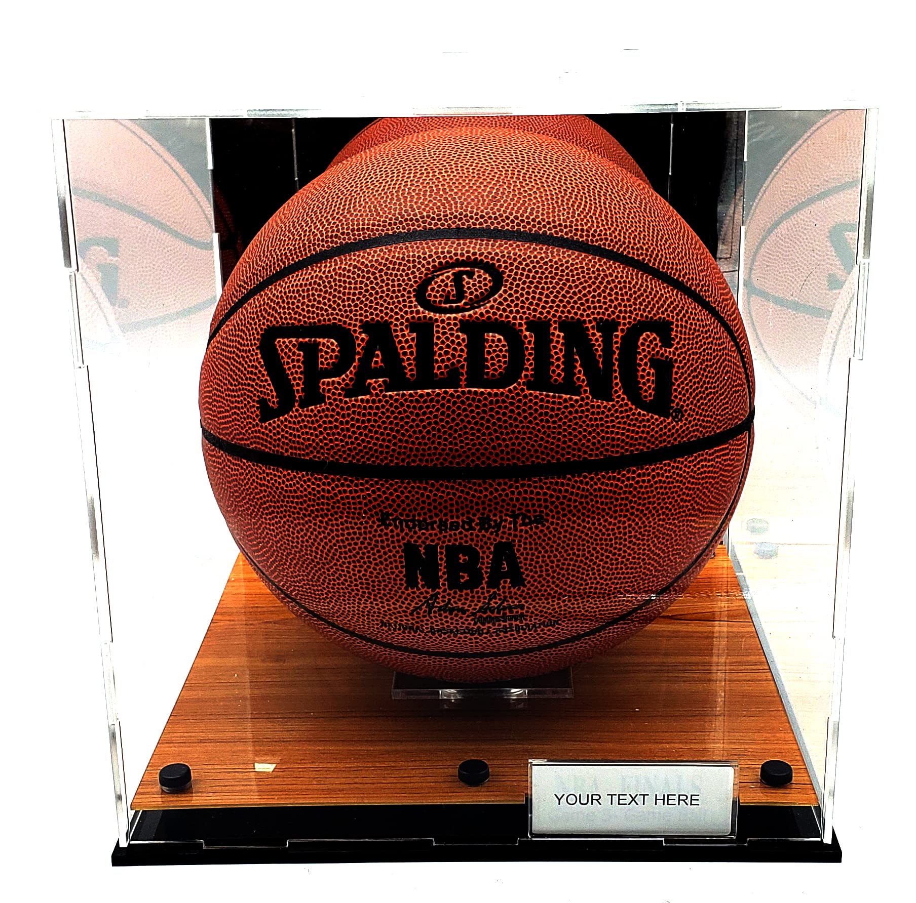 Full Size Basketball Square Shape Soccer Ball Acrylic Display Case Wood Box UV Protection 10x10x9 (Wood Platform)