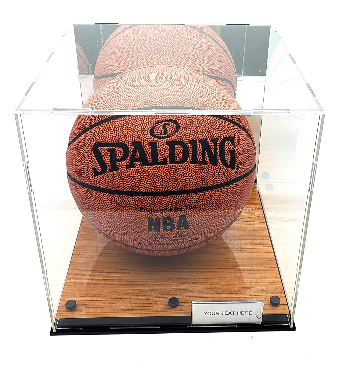 Full Size Basketball Square Shape Soccer Ball Acrylic Display Case Wood Box UV Protection 10x10x9 (Wood Platform)