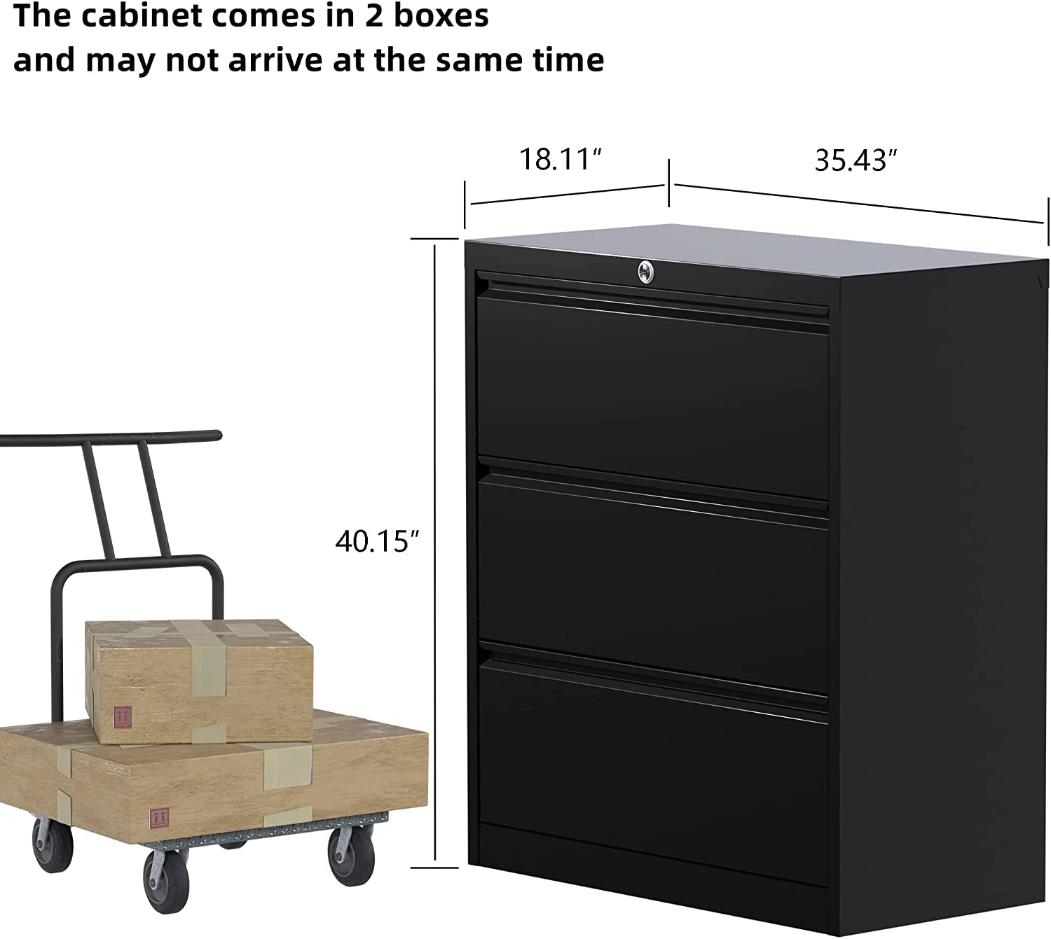 Greenvelly 3 Drawer Lateral File Cabinet with Lock Metal Filing Cabinet for Home Office