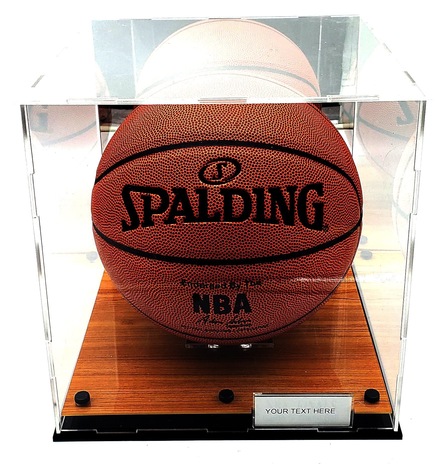 Full Size Basketball Square Shape Soccer Ball Acrylic Display Case Wood Box UV Protection 10x10x9 (Wood Platform)
