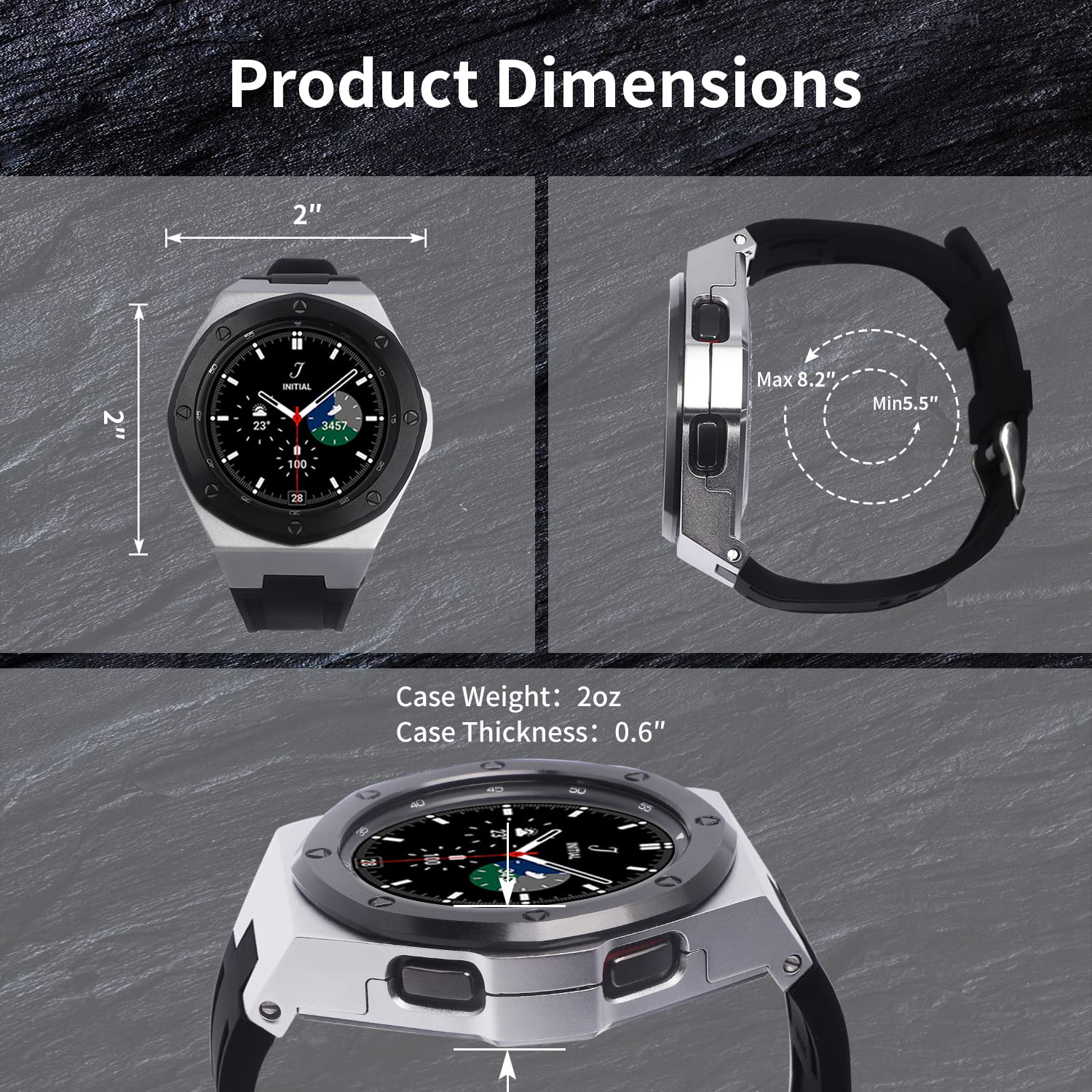 DGYSG Luxury Case Designed for Samsung Galaxy Watch 4 Classic 46mm 2021, Rugged Military Protective Metal Bumper Case with Tactical Silicone Band for Men, Silver