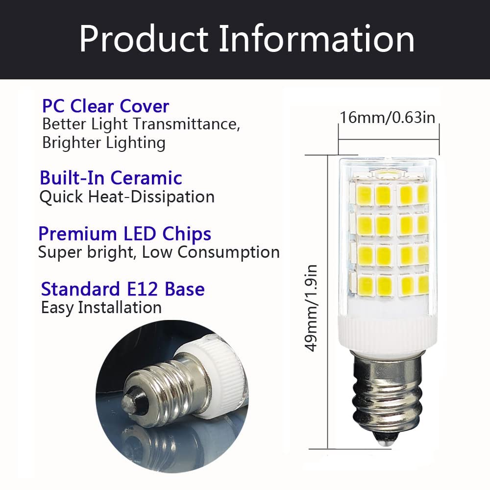 WE05X20431 Dryer Light Bulb /Ice Dispenser for Refrigerator Bulb / Sewing Machine E12 LED Light Bulb 3W Replaces C7 E12 Candelabra 10W-30W Halogen 100V-265V Cool White 6000K Appliance Lamp, 2-Pack