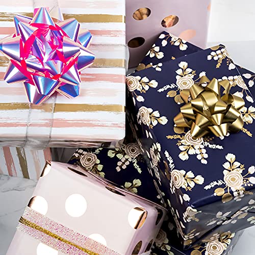 MAYPLUSS Wrapping Paper Roll - Mini Roll - 17 inch X 120 inch Per roll - Pink Polkas Dots, Stripe & Black Floral Design (42.3 sq.ft.ttl)