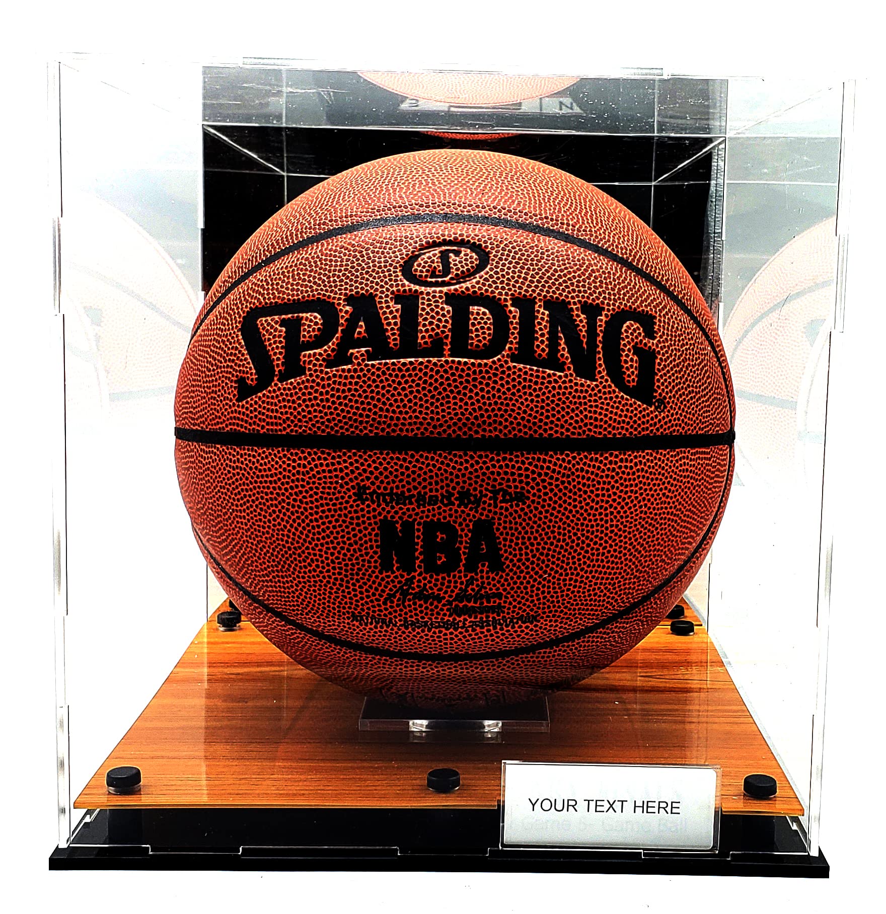 Full Size Basketball Square Shape Soccer Ball Acrylic Display Case Wood Box UV Protection 10x10x9 (Wood Platform)