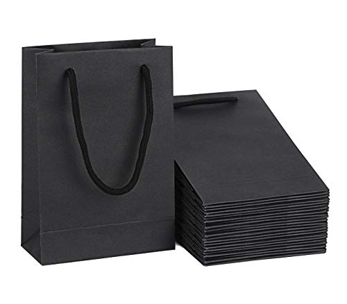 driew Black Bags for Gifts, Small Gift Bags 30 Pack Paper Gift Bags with Cotton Handle Black Gift Bags with Handle 5x2x7.5 inches Small Size