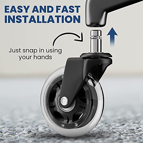 SunnieDog Office Chair Wheels (Set of 5) | Replacement Caster Wheels for Desk, Computer, & Gaming Chairs | Safe for Carpet, Tile & Hardwood Floors