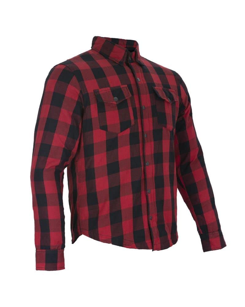 Mens Motorcycle Lightweight Waterproof CE armor Blk/Red Checkered Flannel Riding Jacket Shirt (as1, alpha, xx_l, regular, regular, XX-Large)