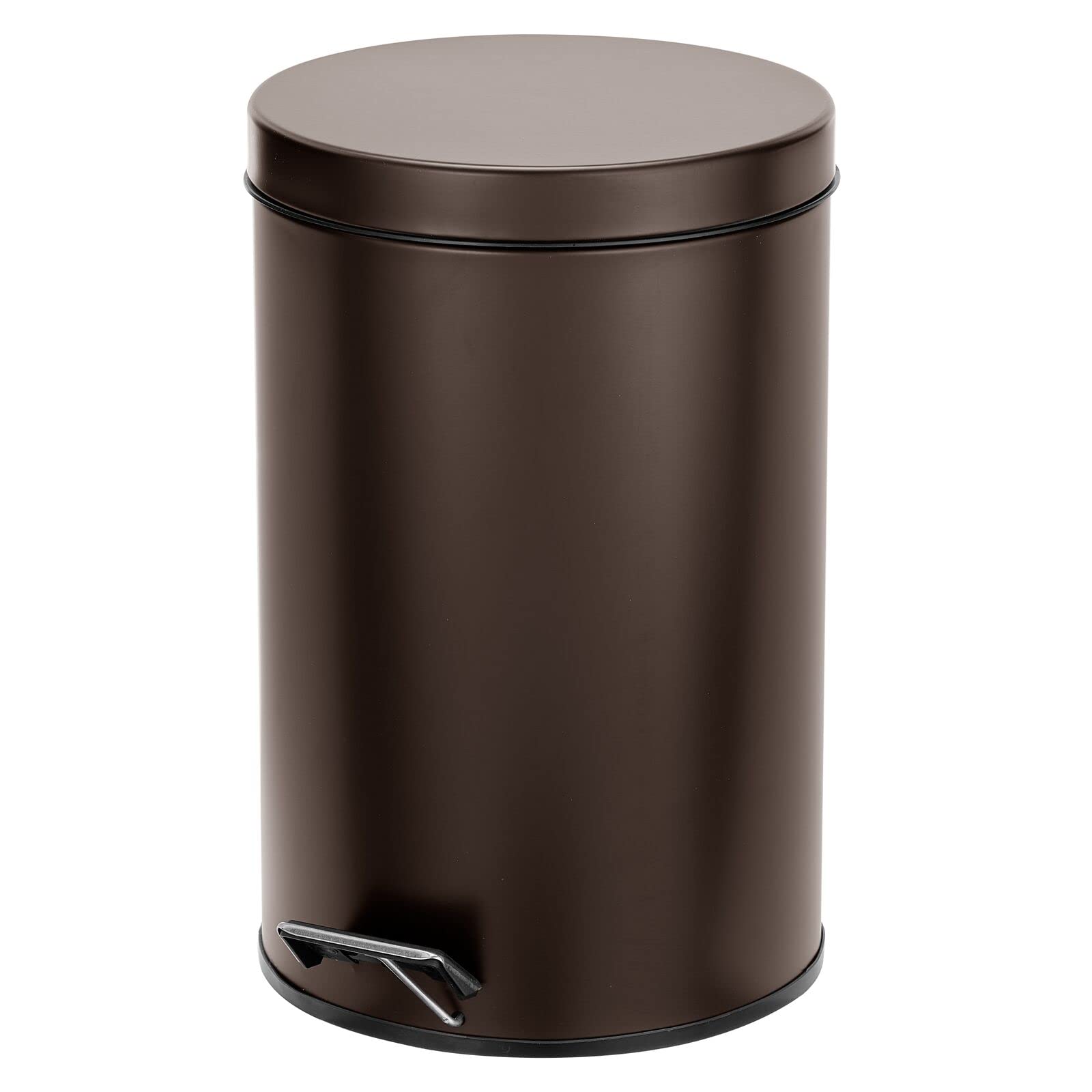 mDesign Metal/Steel 3.2 Gallon/12 Liter Round Step Trash Can with Lid, Foot Pedal Waste Basket, Garbage Bin with Removable Liner Bucket; for Bathroom, Office; Holds Trash, Recycling - Bronze