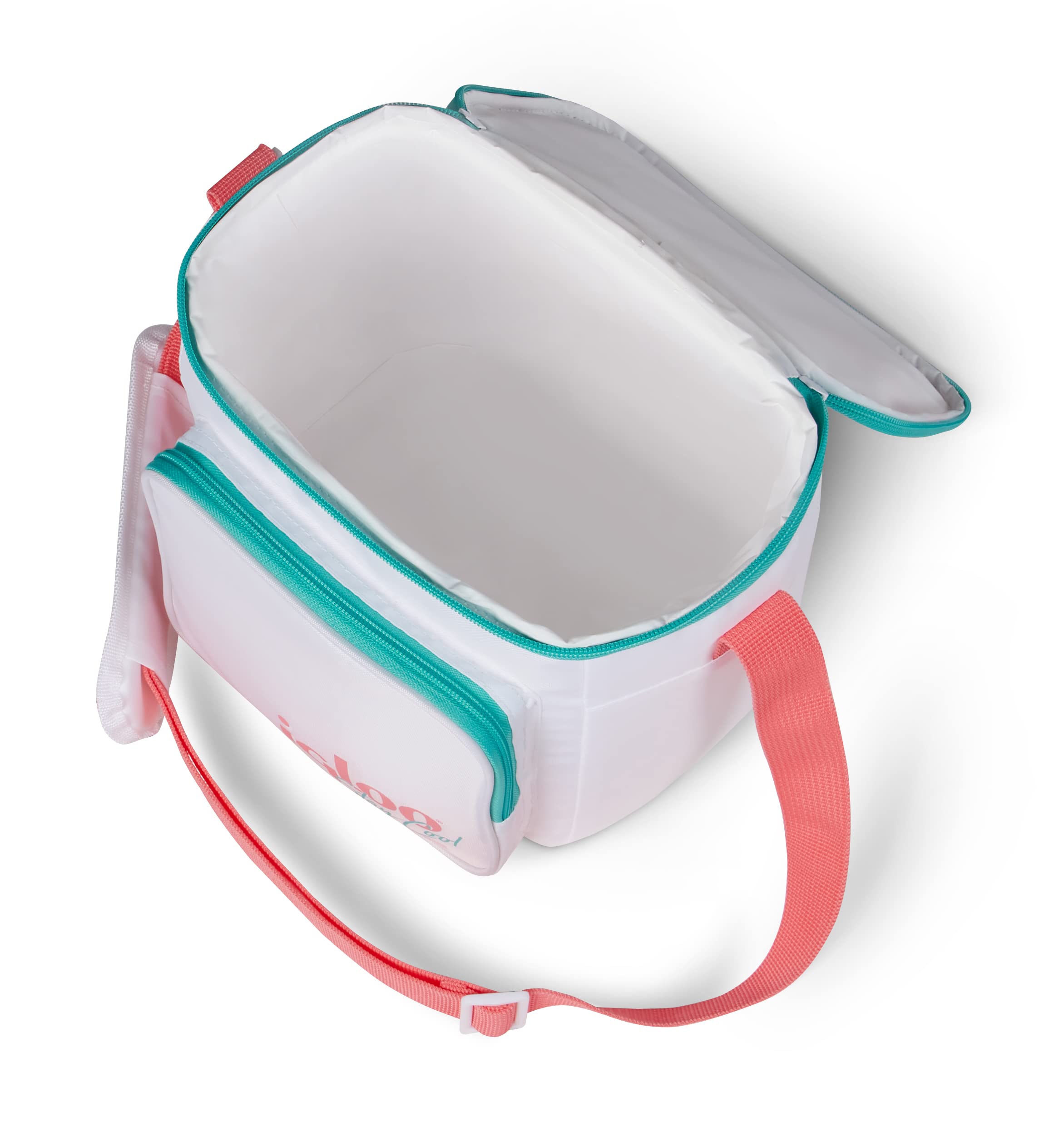 Igloo 90s Retro Collection Square Lunch Box Cooler with Front Pocket and Adjustable Strap, White