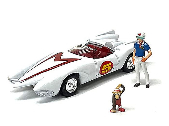 Speed Racer 4 Car Set with American Diorama Figures 1/64 Diecast Model Cars by Johnny Lightning JLCP7379