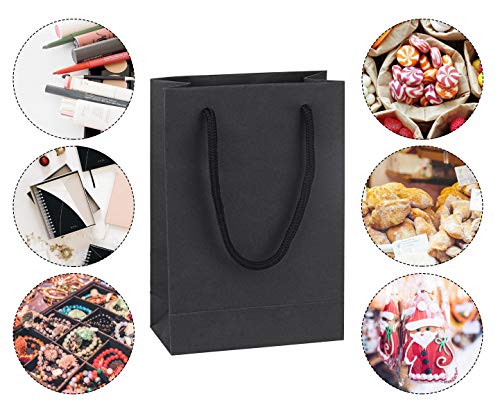 driew Black Bags for Gifts, Small Gift Bags 30 Pack Paper Gift Bags with Cotton Handle Black Gift Bags with Handle 5x2x7.5 inches Small Size