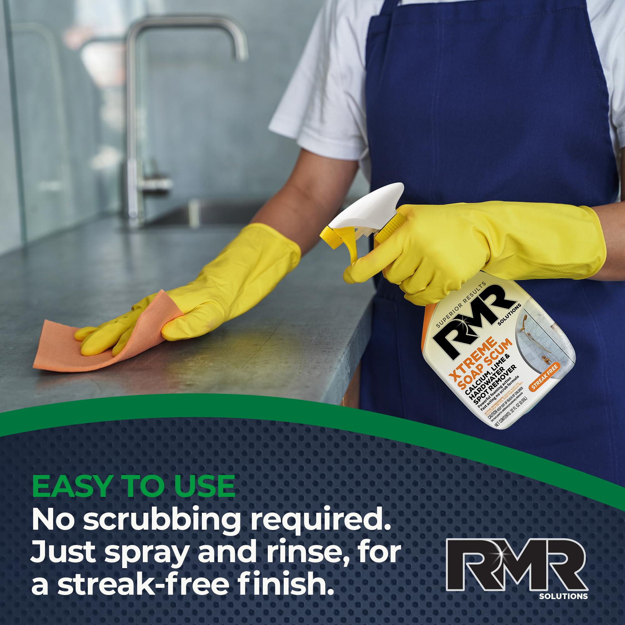 RMR - Xtreme Soap Scum Remover, Fast-Acting, No-Scrub Bathroom Cleaner for Soap Scum, Calcium, Hard Water, Limescale, and Shower Tile Residue, Bleach-Free, 30-Fluid Ounce Spray Bottle
