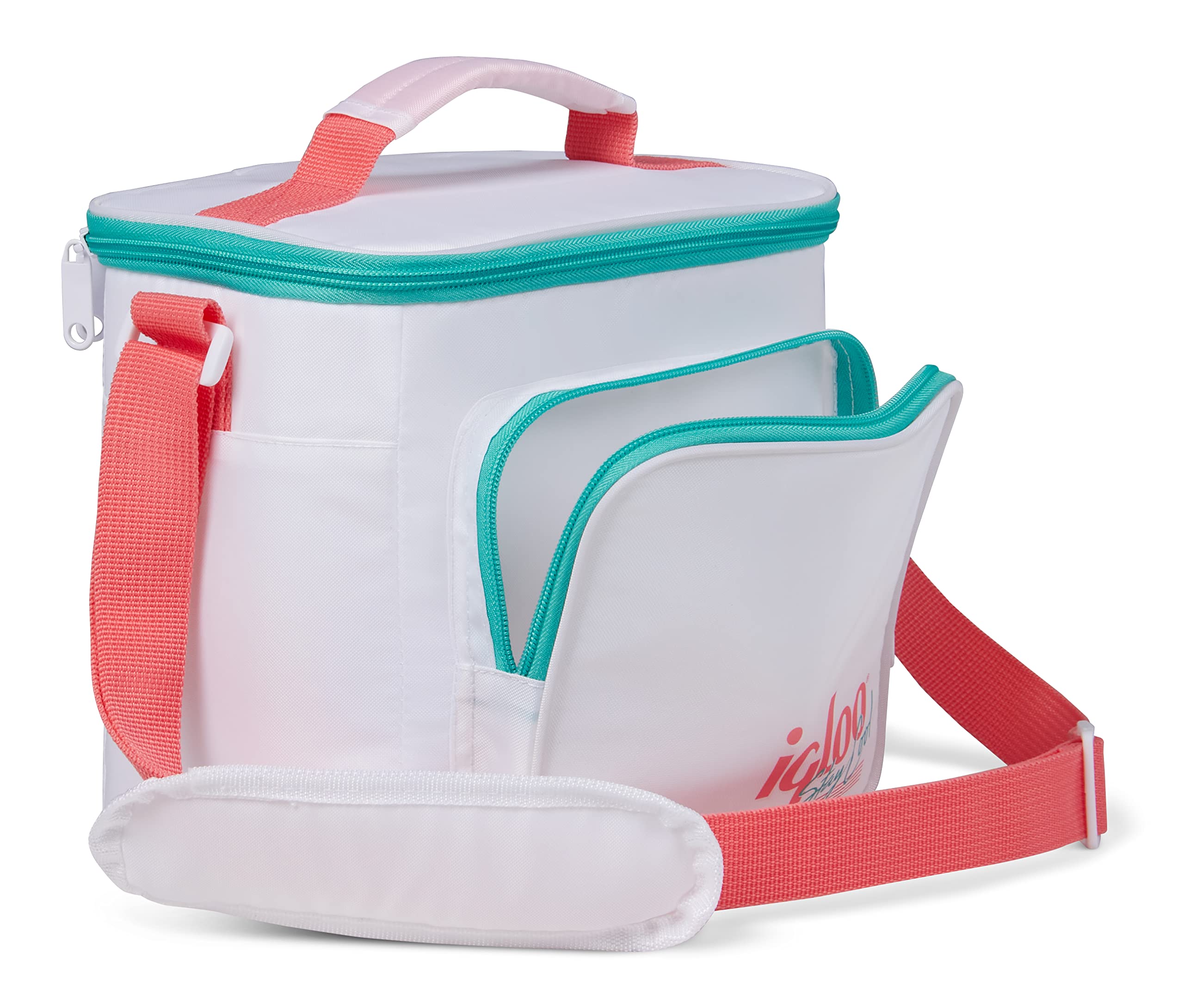 Igloo 90s Retro Collection Square Lunch Box Cooler with Front Pocket and Adjustable Strap, White
