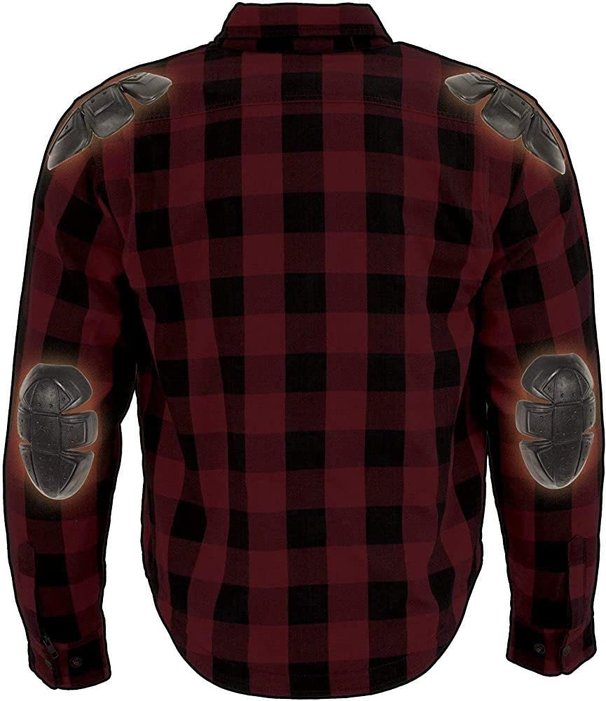 Mens Motorcycle Lightweight Waterproof CE armor Blk/Red Checkered Flannel Riding Jacket Shirt (as1, alpha, xx_l, regular, regular, XX-Large)