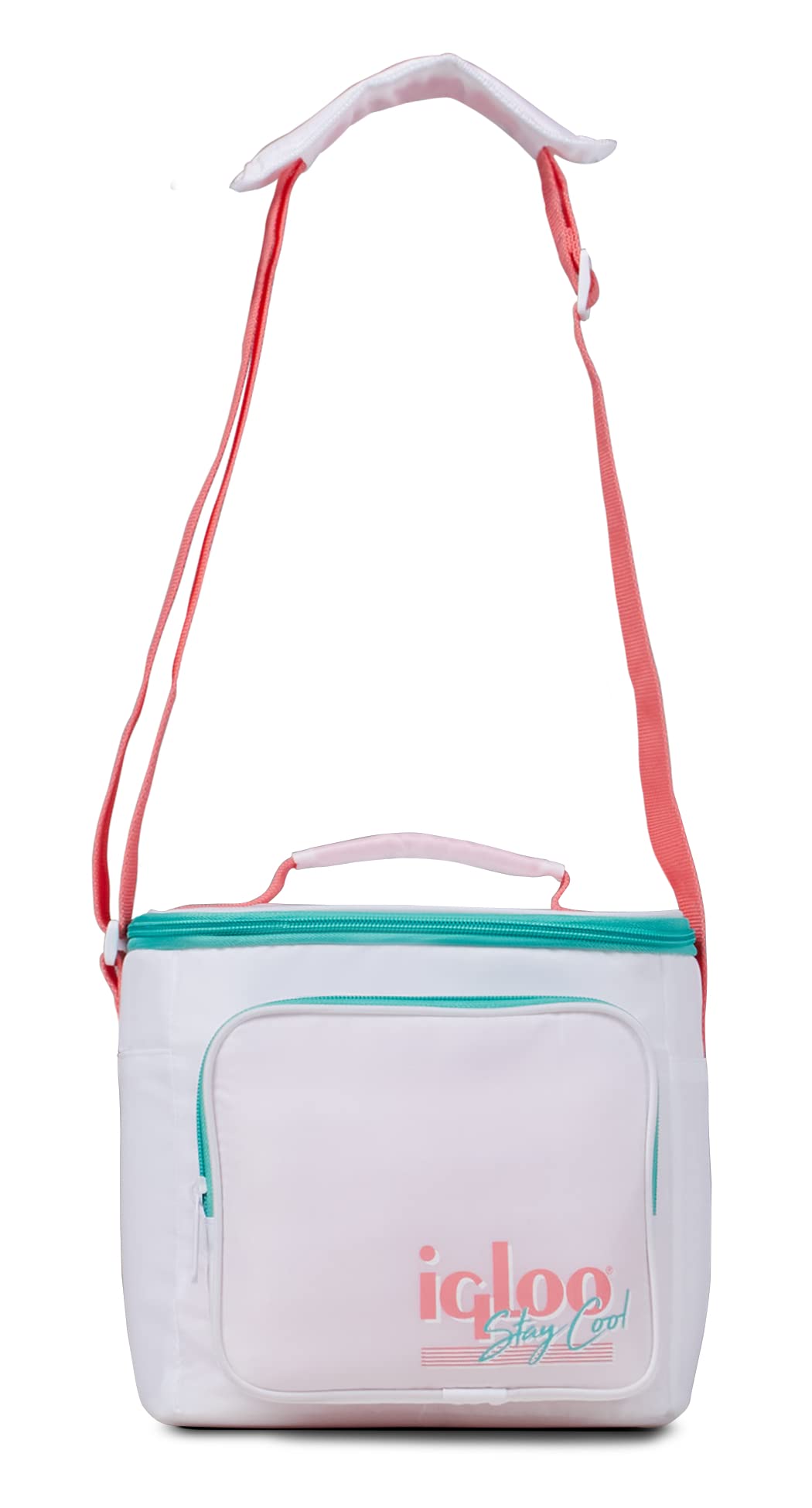 Igloo 90s Retro Collection Square Lunch Box Cooler with Front Pocket and Adjustable Strap, White