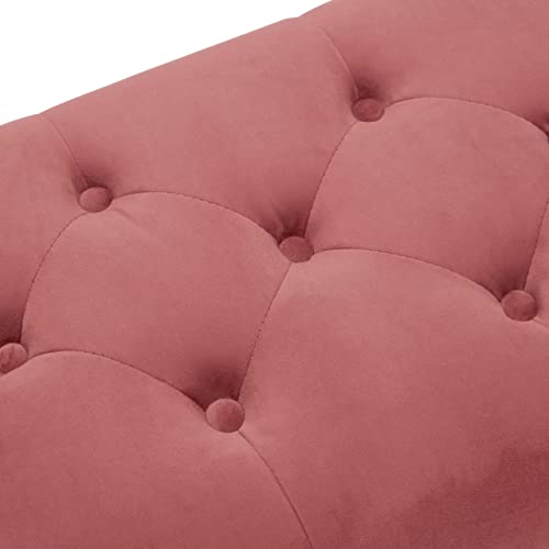 Kingfun Velvet Bedroom Bench with Gold Base&Metal Legs, Tufted Upholstered End of Bed Bench, Indoor Benches for Entryway Dining Living Room Window, Accent Ottoman Bench long Seat Foot Rest Stool(Pink)
