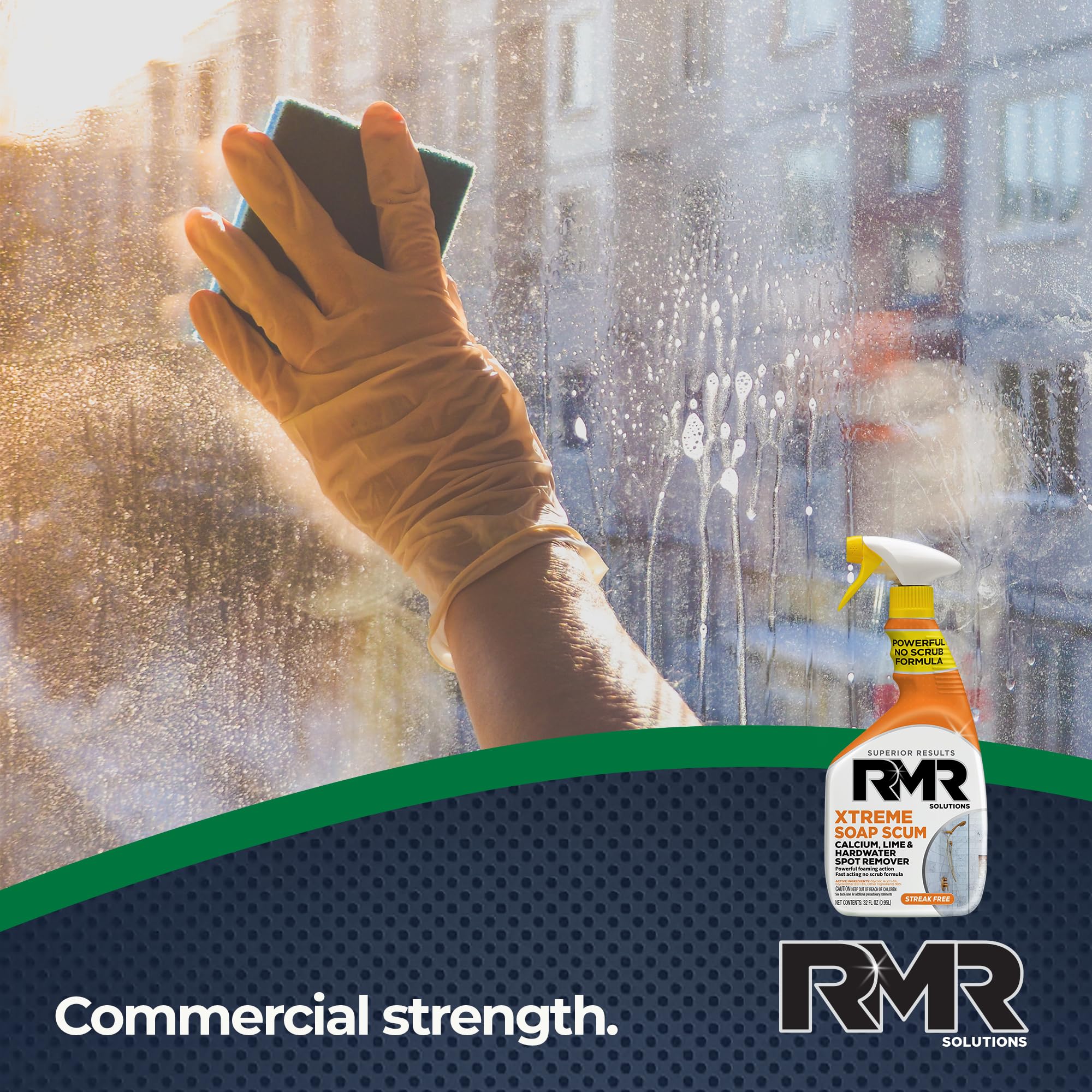 RMR - Xtreme Soap Scum Remover, Fast-Acting, No-Scrub Bathroom Cleaner for Soap Scum, Calcium, Hard Water, Limescale, and Shower Tile Residue, Bleach-Free, 30-Fluid Ounce Spray Bottle