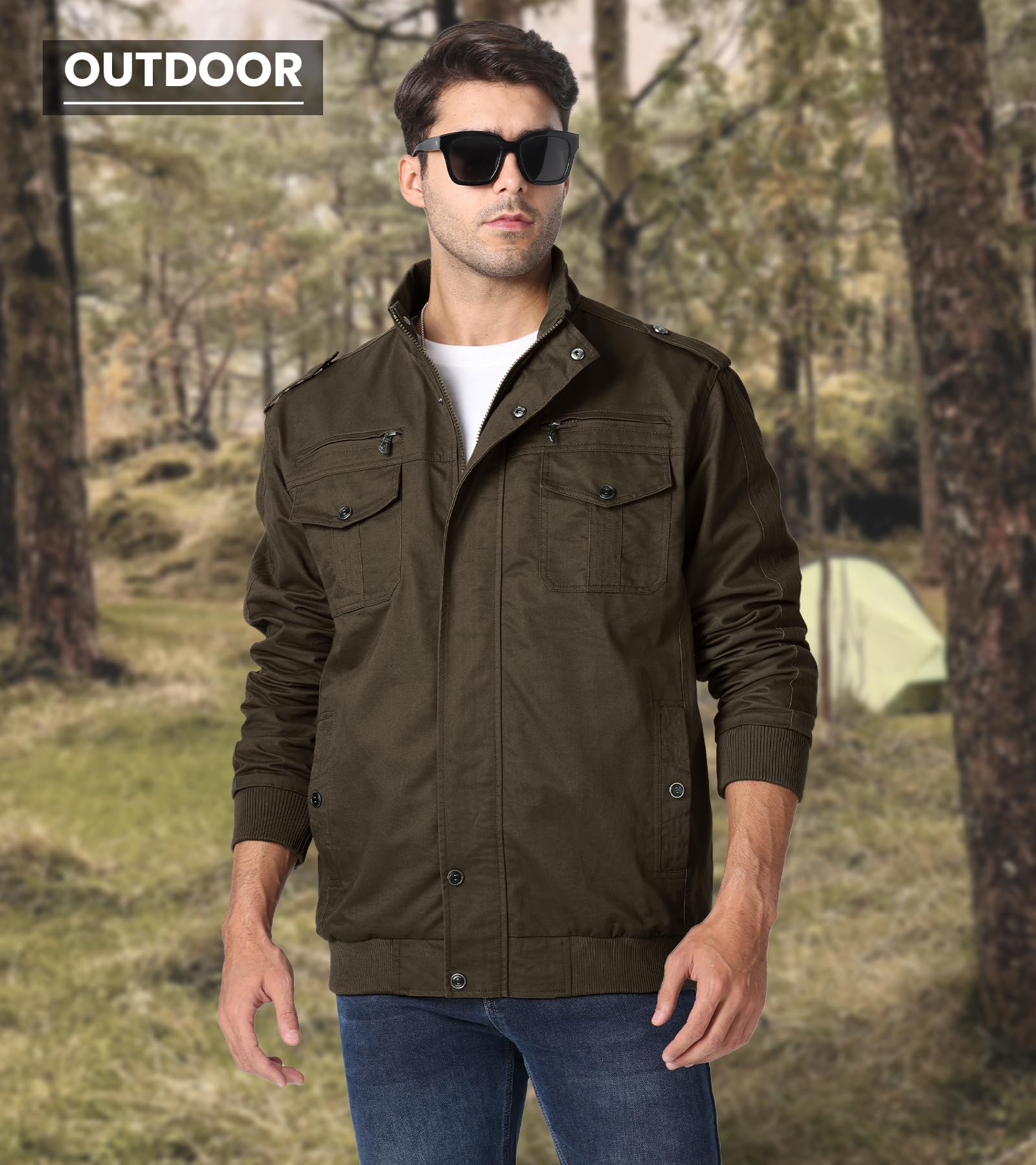 EKLENTSON Men's Casual Winter Cotton Military Jackets Outdoor Coat Windproof Windbreaker Coffee S