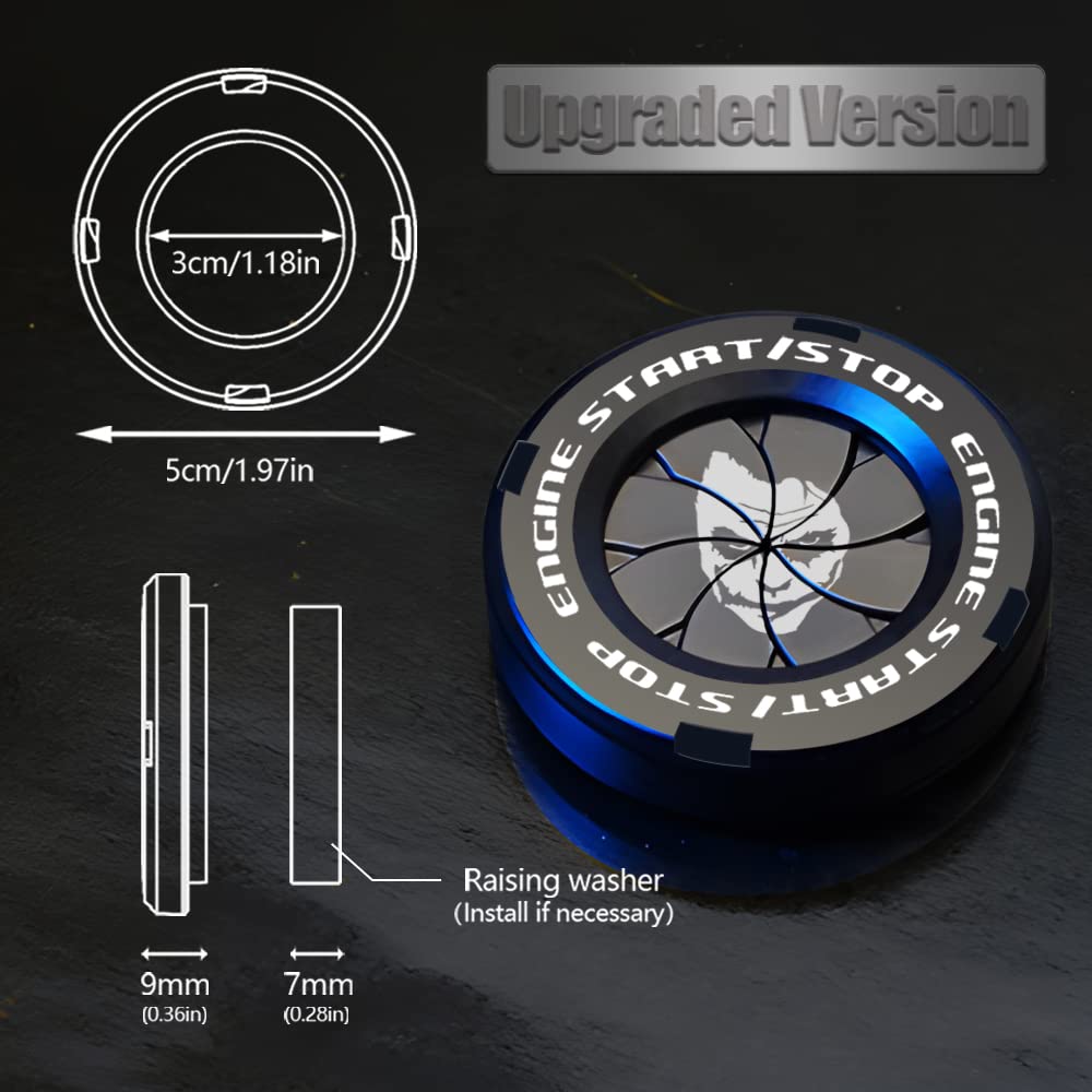 Tybasthe Rotary Push Start Button Cover, Joker Car Accessories Engine Start Stop Button Cover, Car Stickers Interior Decor, Motorcycle Ignition Key Switch Cover, Black