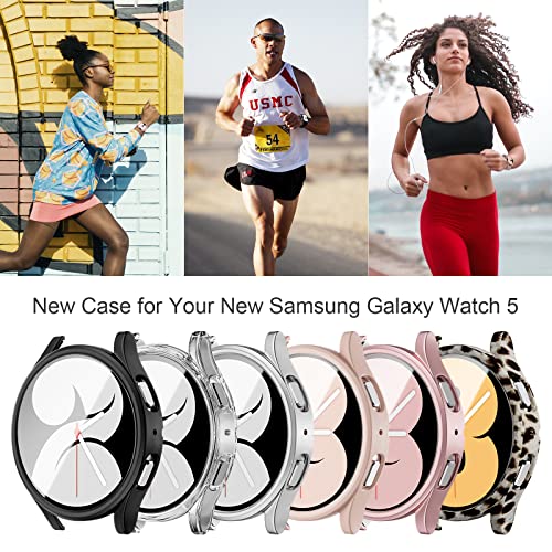 JZK [2+3] Pack Screen Protector for Samsung Galaxy Watch 5/Galaxy Watch 4 40mm, Hard PC Protective Bumper Case + Tempered Glass Screen Protector Film for Galaxy Watch 5/4 40mm Accessories,Clear+Clear