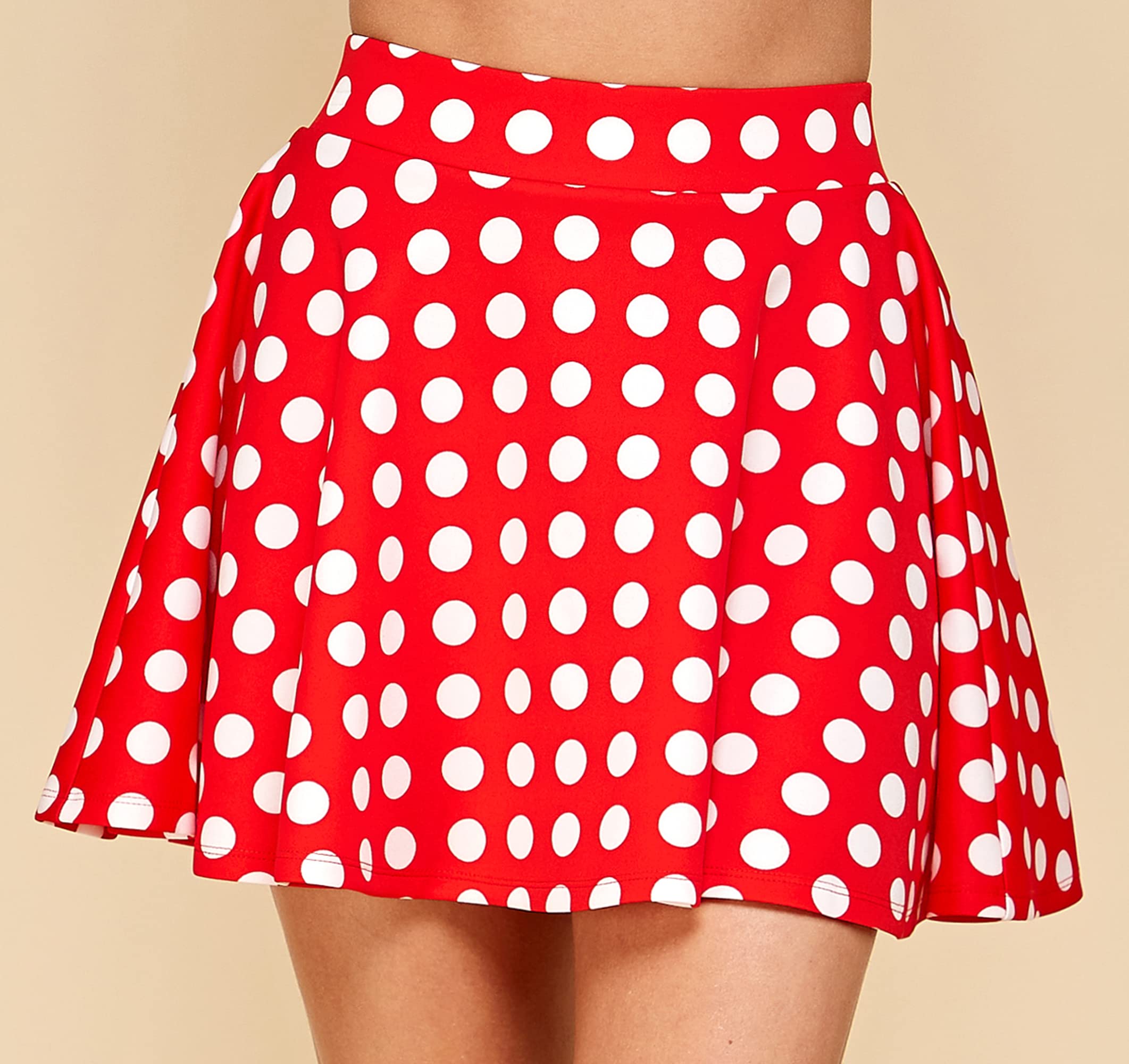 MBJ WB211 Women's Basic Versatile Stretchy Flared Skater Skirt for Girl S RED_Polka