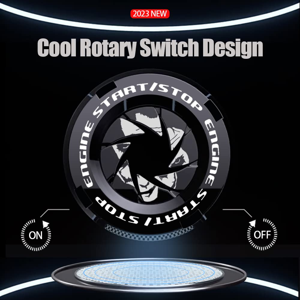 Tybasthe Rotary Push Start Button Cover, Joker Car Accessories Engine Start Stop Button Cover, Car Stickers Interior Decor, Motorcycle Ignition Key Switch Cover, Black