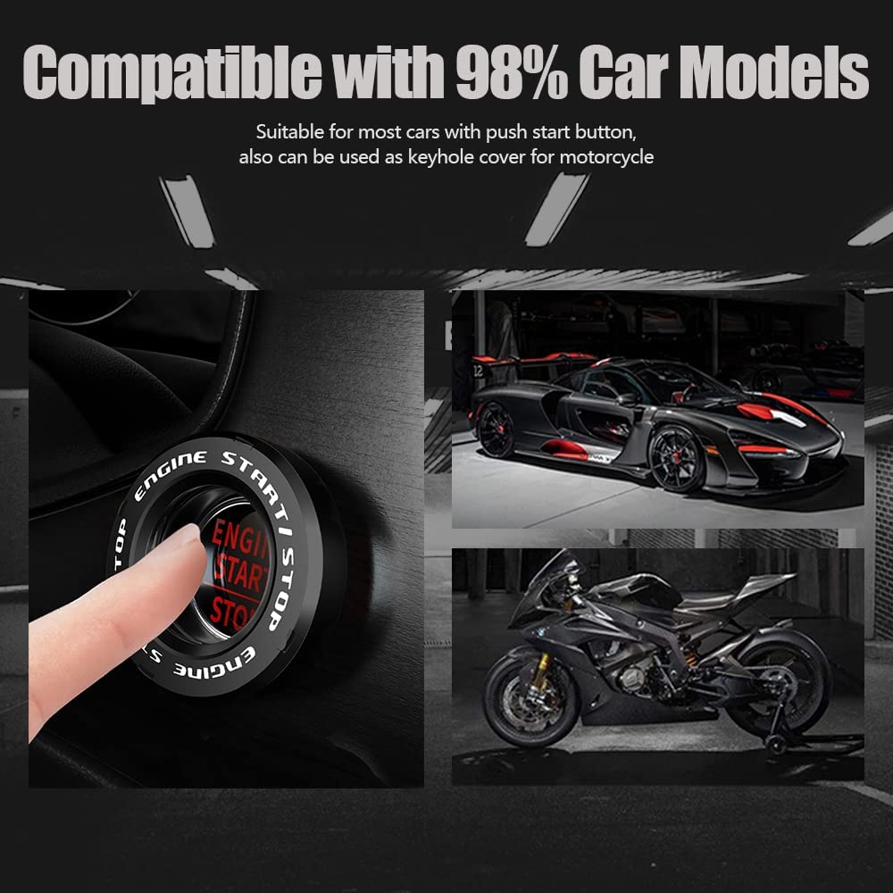 Tybasthe Rotary Push Start Button Cover, Joker Car Accessories Engine Start Stop Button Cover, Car Stickers Interior Decor, Motorcycle Ignition Key Switch Cover, Black
