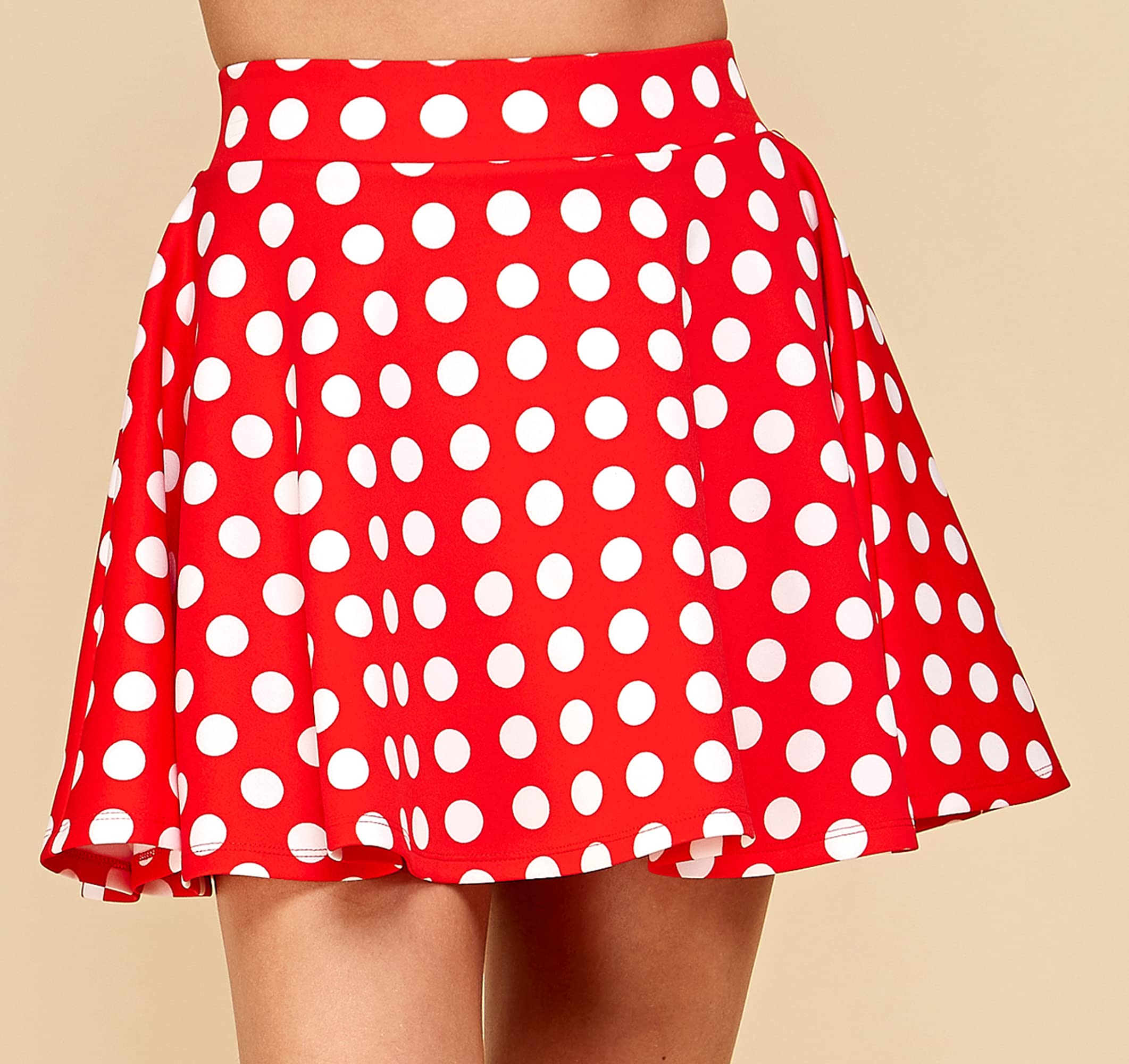 MBJ WB211 Women's Basic Versatile Stretchy Flared Skater Skirt for Girl S RED_Polka