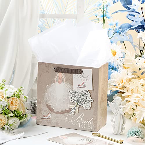 MAYPLUSS 10" Medium Gift Bag with Greeting Card and Tissue Paper for Wedding, Anniversary, Bridal Shower -Bride to Be,Wedding Design Dresses