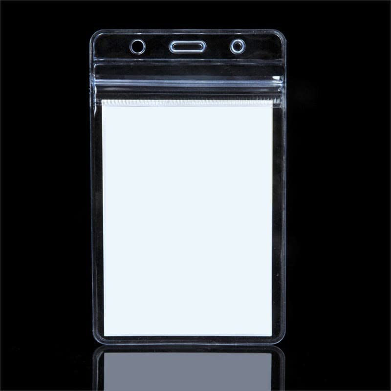 Plastic/PVC Waterproof ID Badge Holders - Clear, Holds 2.25x3.5 Inch ID -100 Pack - Vertical Hanging Name Card Holder with Zipper Closure - Bulk Nametag Holders