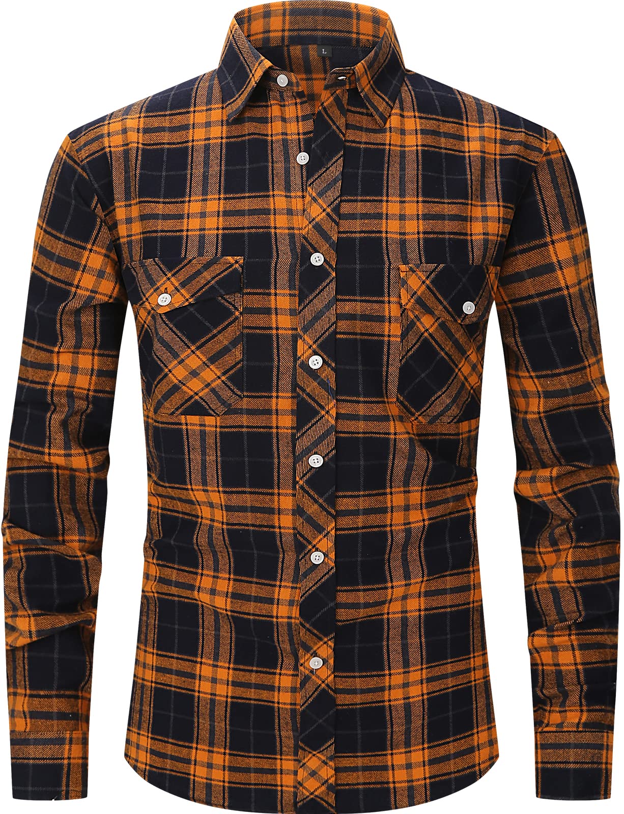 Men's Button Down Plaid Flannel Casual Shirts Brushed Regular Fit Long Sleeve Shirts Yellow Black Plaid Large