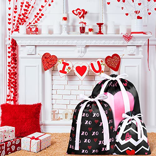 Fovths 9 Pieces Valentine Gift Bags Satin Valentine Gift Bags with Handles Assorted Size Reusable Gift Bag for Weddings, Valentines Day, Party Supplies
