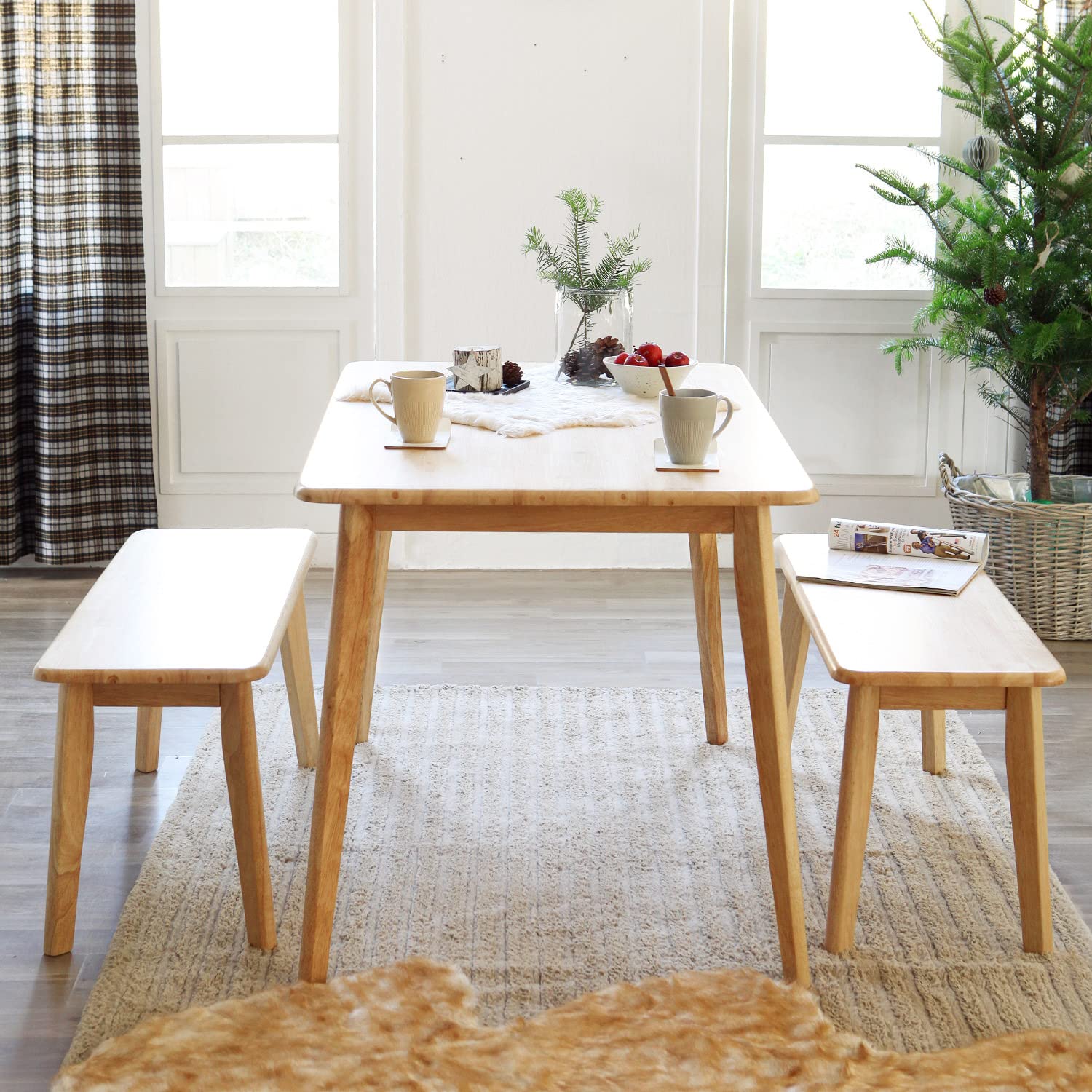 Livinia 3-Piece Dining Table Set, Canberra 47.2" Table (Natural-Oak) Canberra 37.4" Dining Bench (Natural-Oak) Set