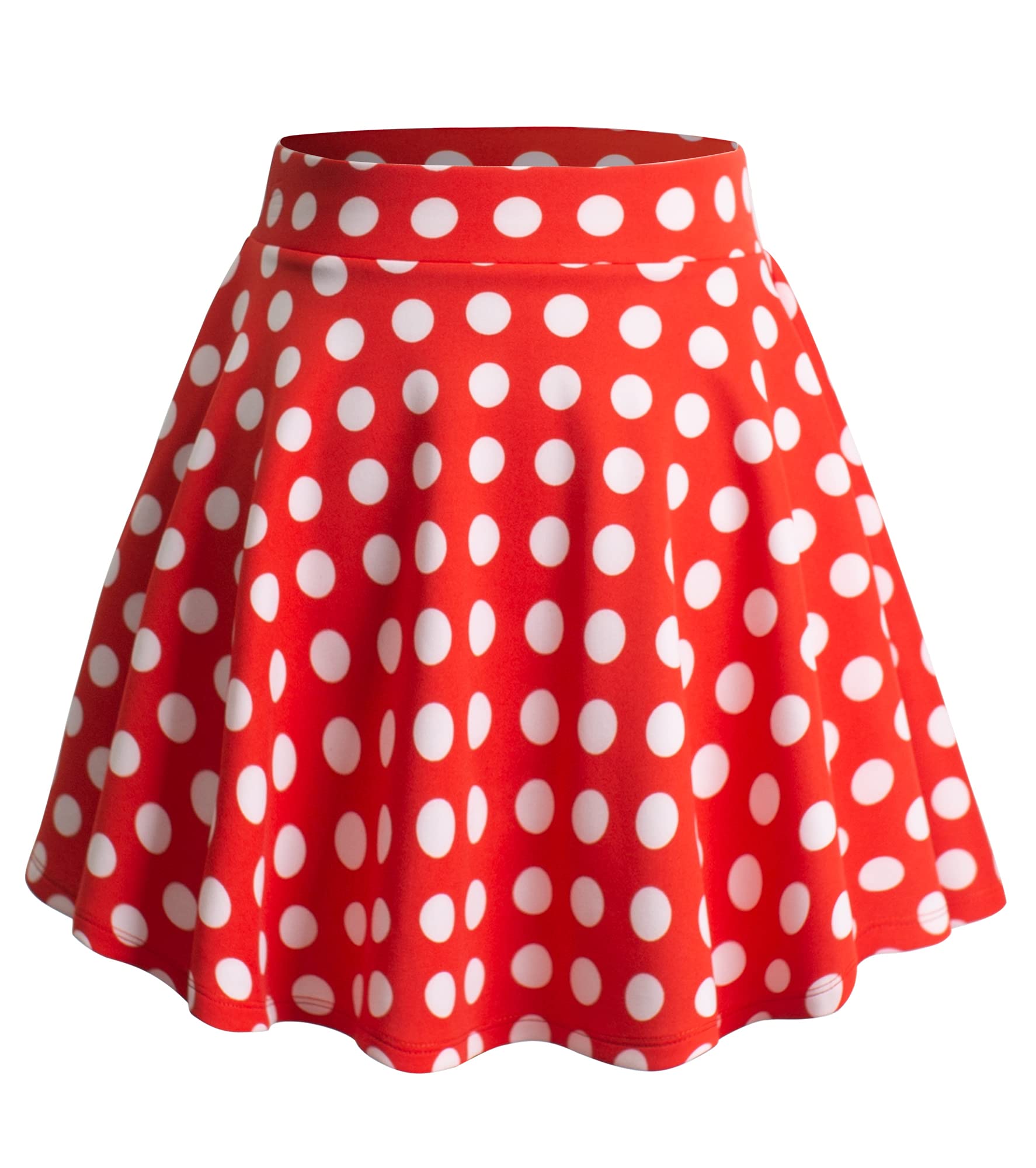 MBJ WB211 Women's Basic Versatile Stretchy Flared Skater Skirt for Girl S RED_Polka