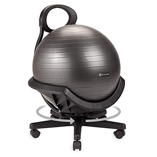 Gaiam Ultimate Balance Ball Chair with Swivel Base - Premium Exercise Stability Yoga Ball Ergonomic Chair for Home and Office Desk - Air Pump, Exercise Guide