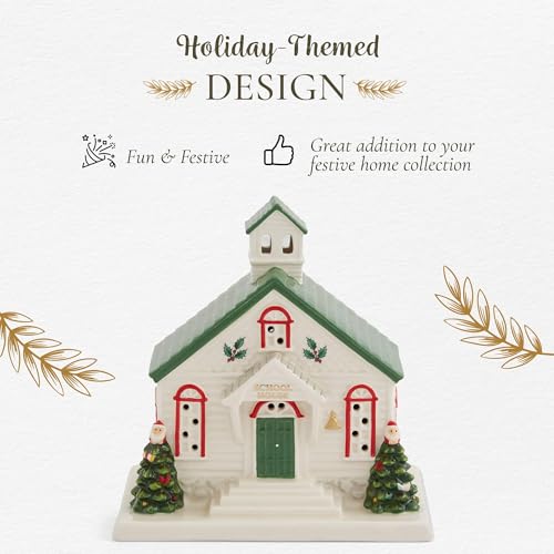 Spode Christmas Tree Miniature Village Figural Decoration, LED Lighted Village Set, Ceramic Holiday Decor - Dolomite Collectible for Indoor Display (School House)