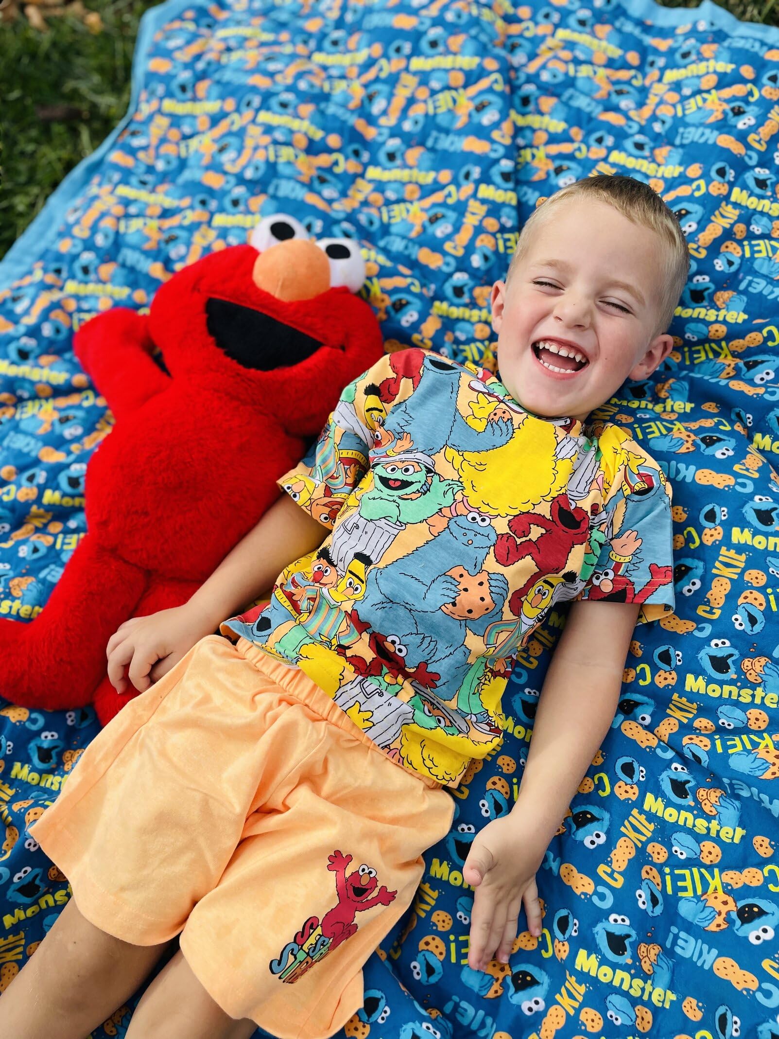 Sesame Street Elmo Cookie Monster Big Bird Little Boys T-Shirt and Shorts Outfit Set Multicolor/Orange 7-8