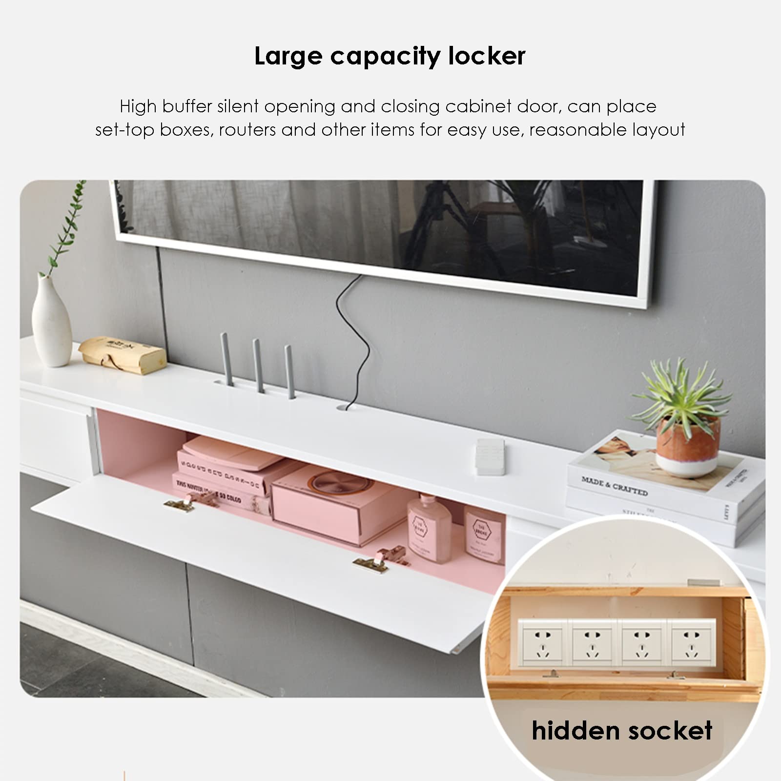 Solid Wood Floating TV Stand Wall Mount, Entertainment Center TV Storage Shelf For Living Room, Wall Mounted TV Cabinet Media Console Unit With 2 Drawers, 140*24*20cm, Easy To Clean ( Color : C )