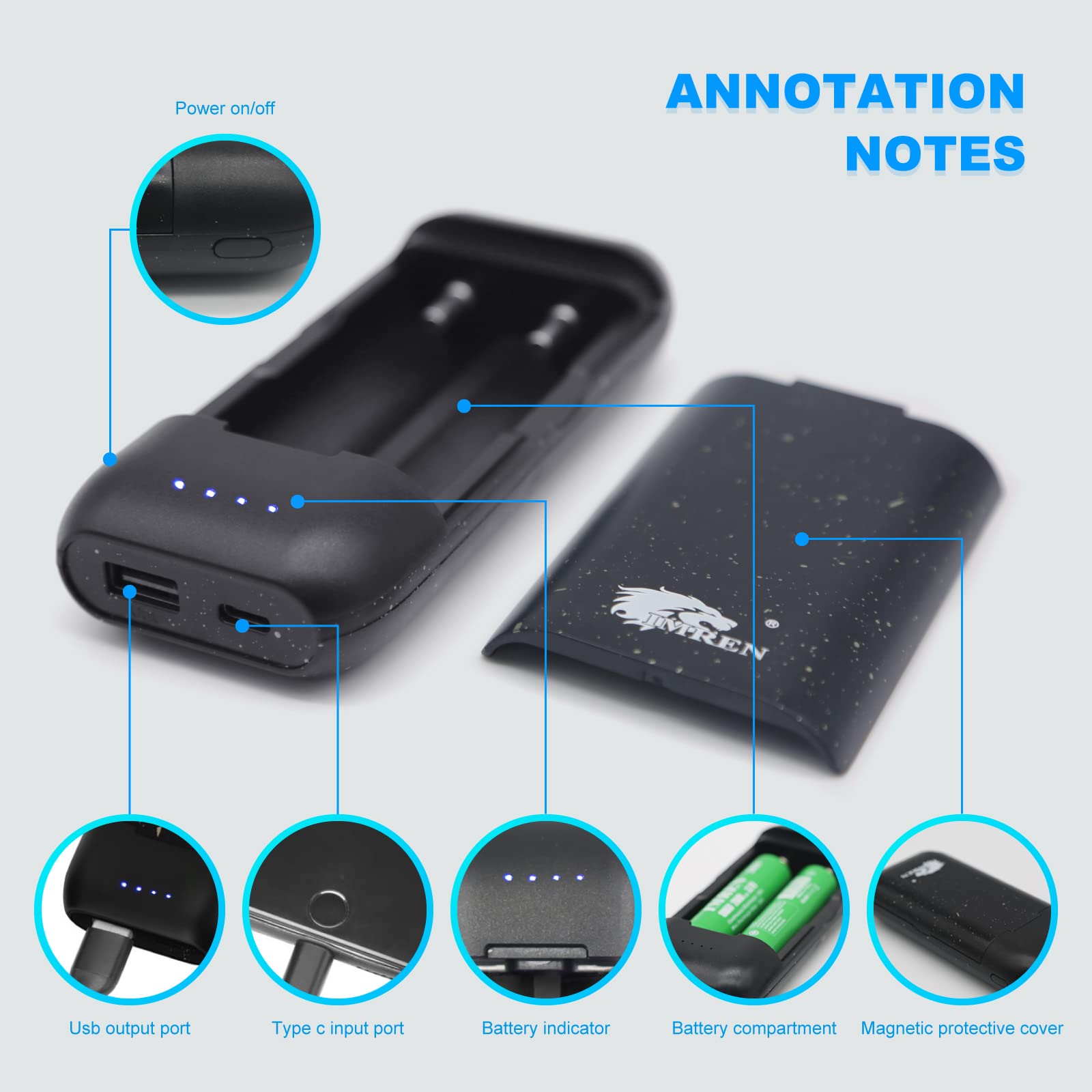 Portable 18650 Battery Charger, 3.7v Rechargeable Batteries Charger with USB C Input for 3.7V Rechargeable Lithium Li ion Batteries with Protective Cover, Independent Slot