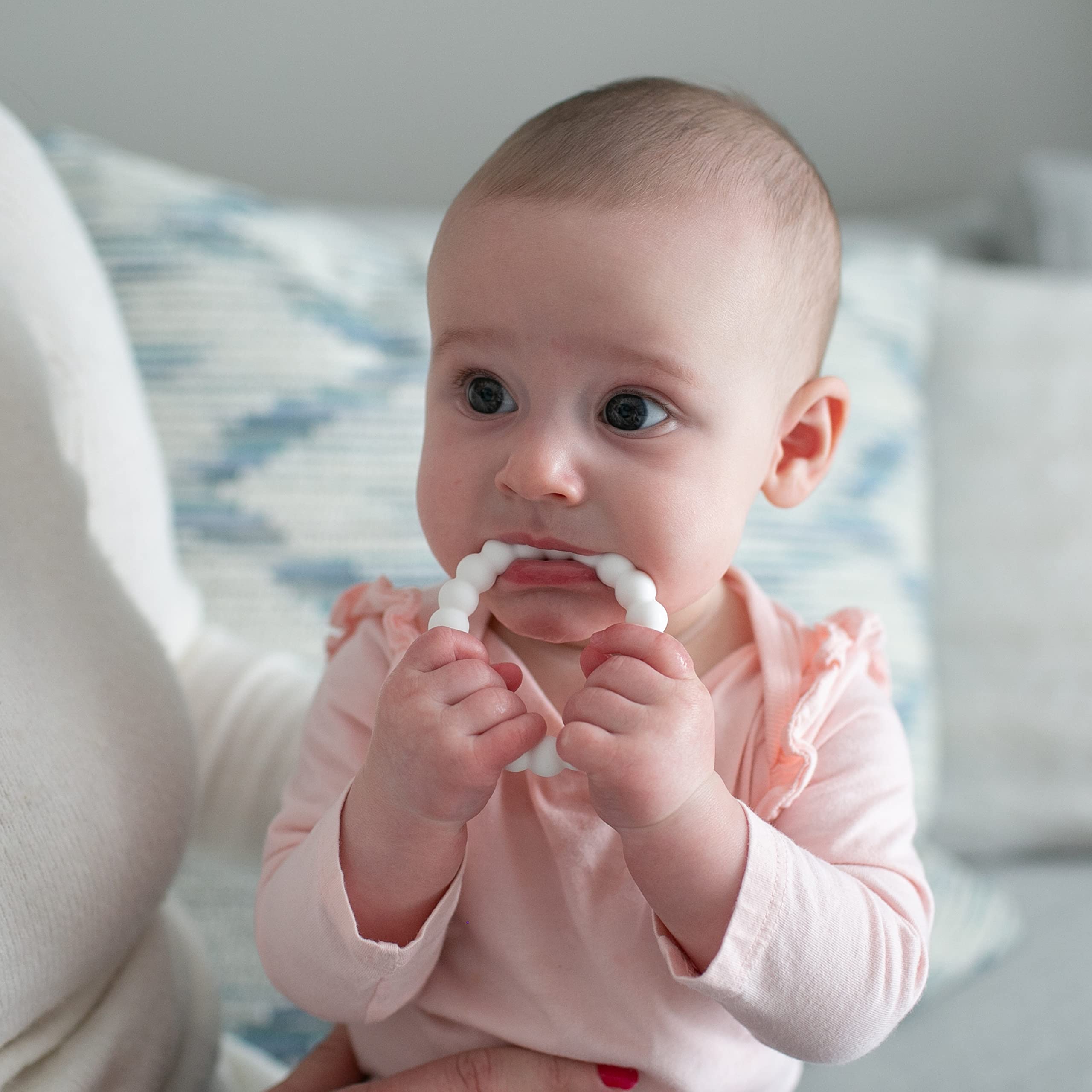 Dr. Brown's Flexees Beaded Teether Rings, 100% Silicone, Soft & Easy to Hold, Encourages Self-Soothe, 3 Pack, Pink, White, Gray, BPA Free, 3m+