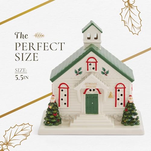 Spode Christmas Tree Miniature Village Figural Decoration, LED Lighted Village Set, Ceramic Holiday Decor - Dolomite Collectible for Indoor Display (School House)