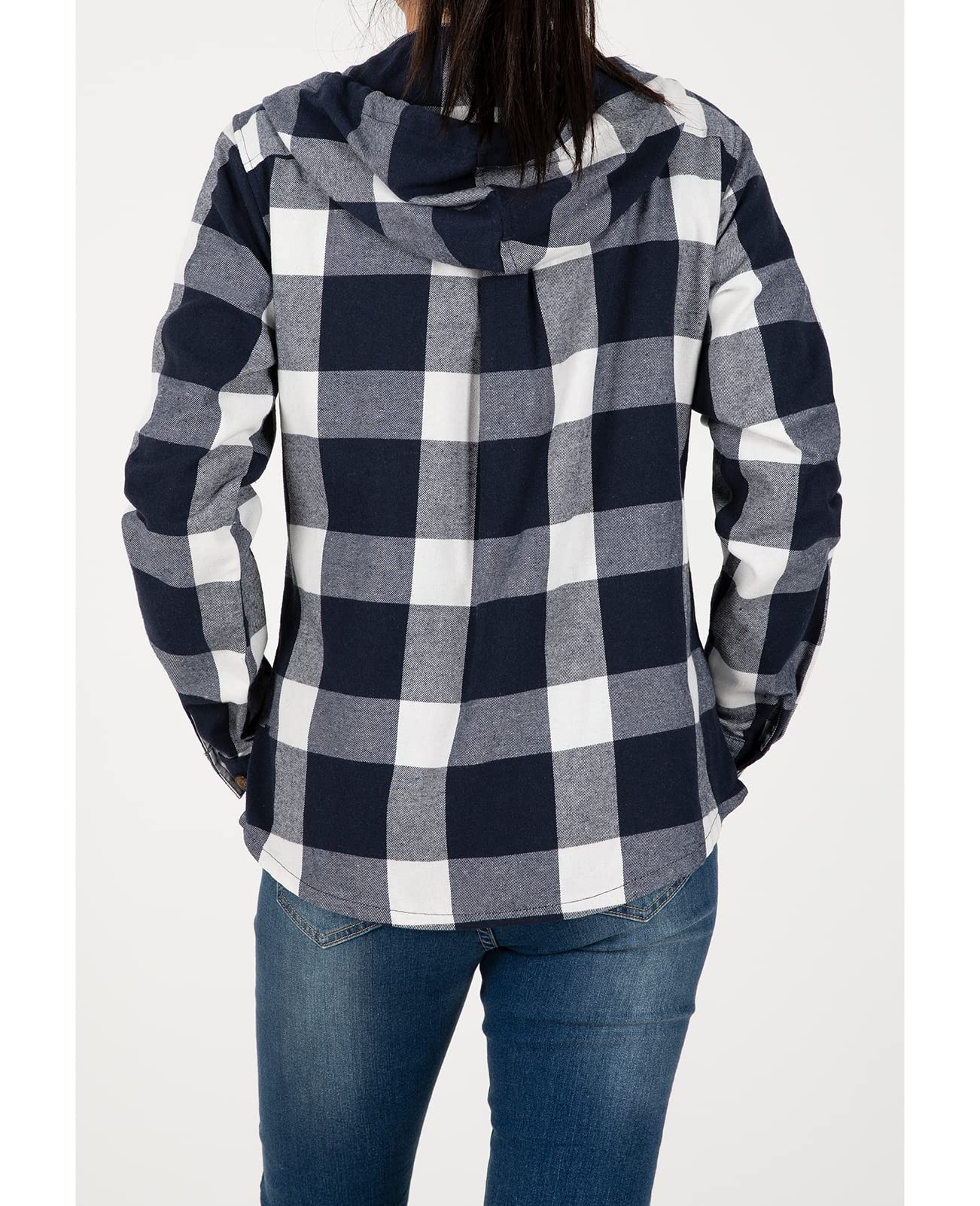 ZENTHACE Plaid Flannel Shirts for Women Hooded Flannel Shirt Oversized Zip Up Flannel Hoodies Fall Flannel Shacket Blue White S