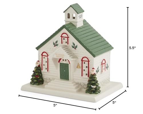Spode Christmas Tree Miniature Village Figural Decoration, LED Lighted Village Set, Ceramic Holiday Decor - Dolomite Collectible for Indoor Display (School House)